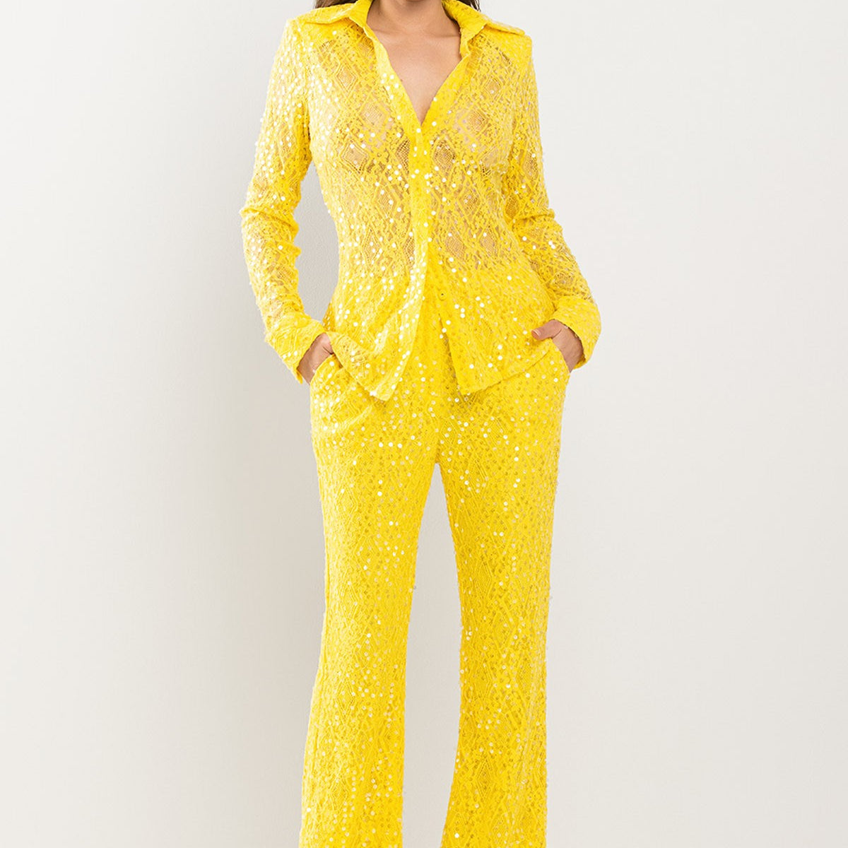 SP442123--A LACE AND SPANGLES BLAZER AND BOTTOM SET – The Sang