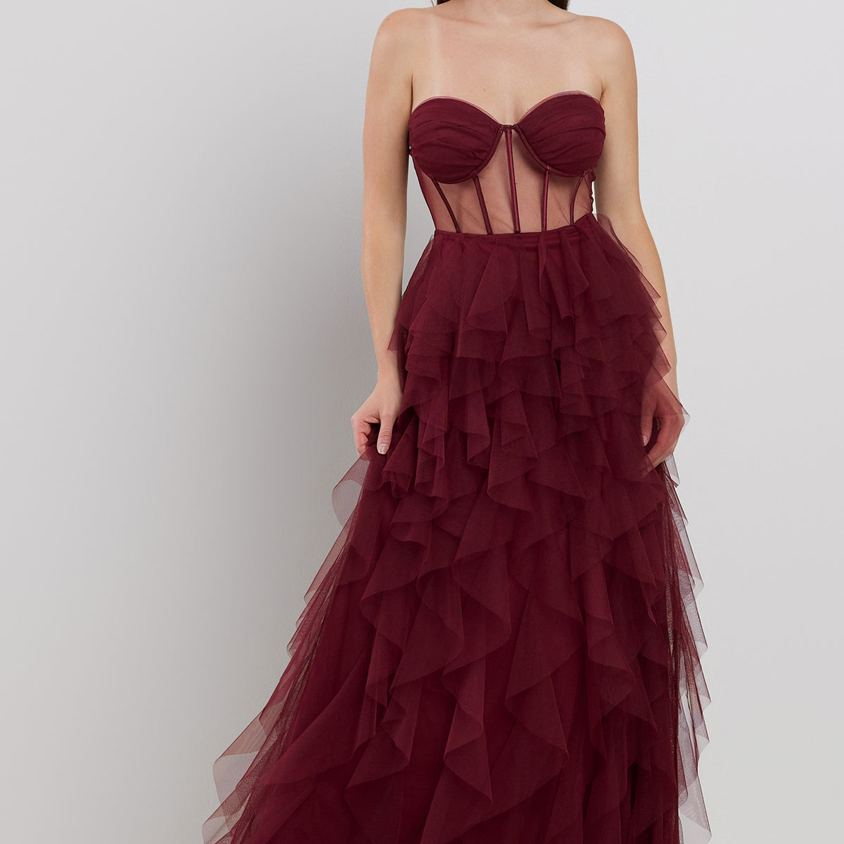 SD365524 CORSET BONING CASCADING TULLE MAXI DRESS – The Sang Clothing