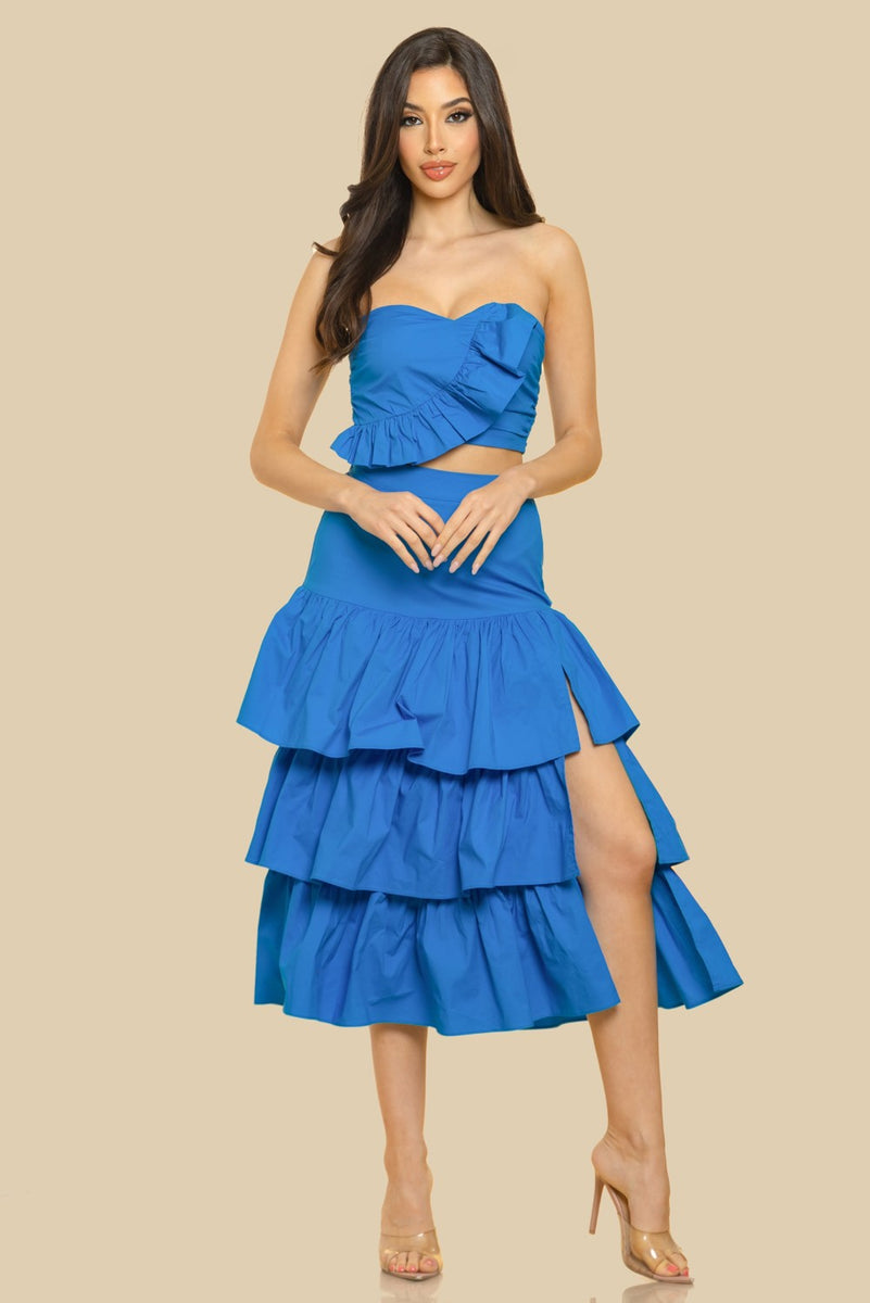 SS50022-1 SOLID MAXI RUFFLE SKIRT SETS – The Sang Clothing